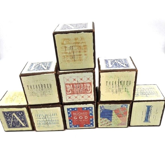 Home Decor | Accents | Vintage Style Set Of 9 Wooden Alphabet Blocks ...